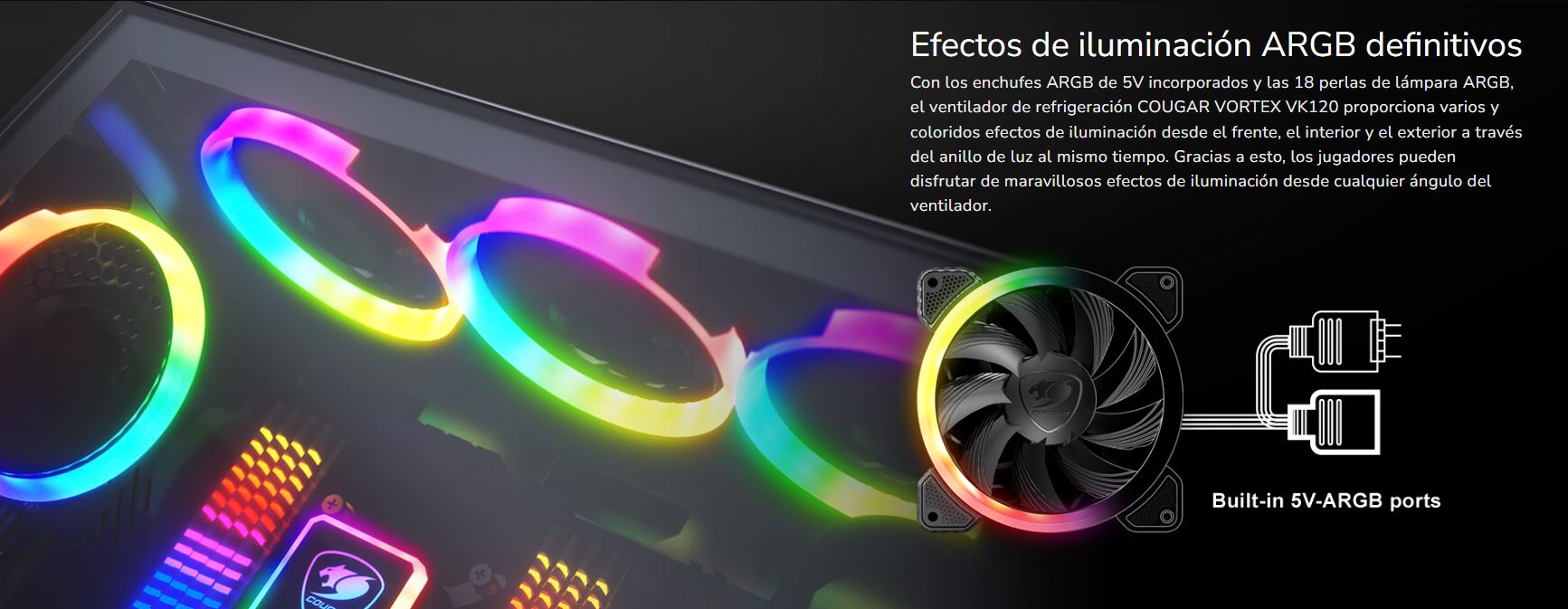 Ventilador Cougar Vortex RGB VK 120mm KIT - Opentecnologyec